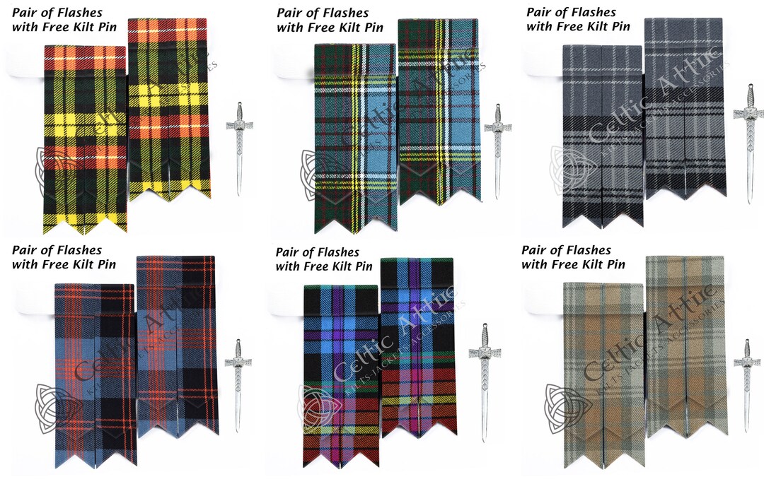 Scottish Tartan Flashes - Garters - With Free Kilt Pin - Handmade ...