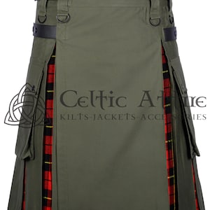 Scottish Hybrid UTILITY KILTS for Men - Heavy Cotton With Tartan Under Pleats Modern Cargo ...