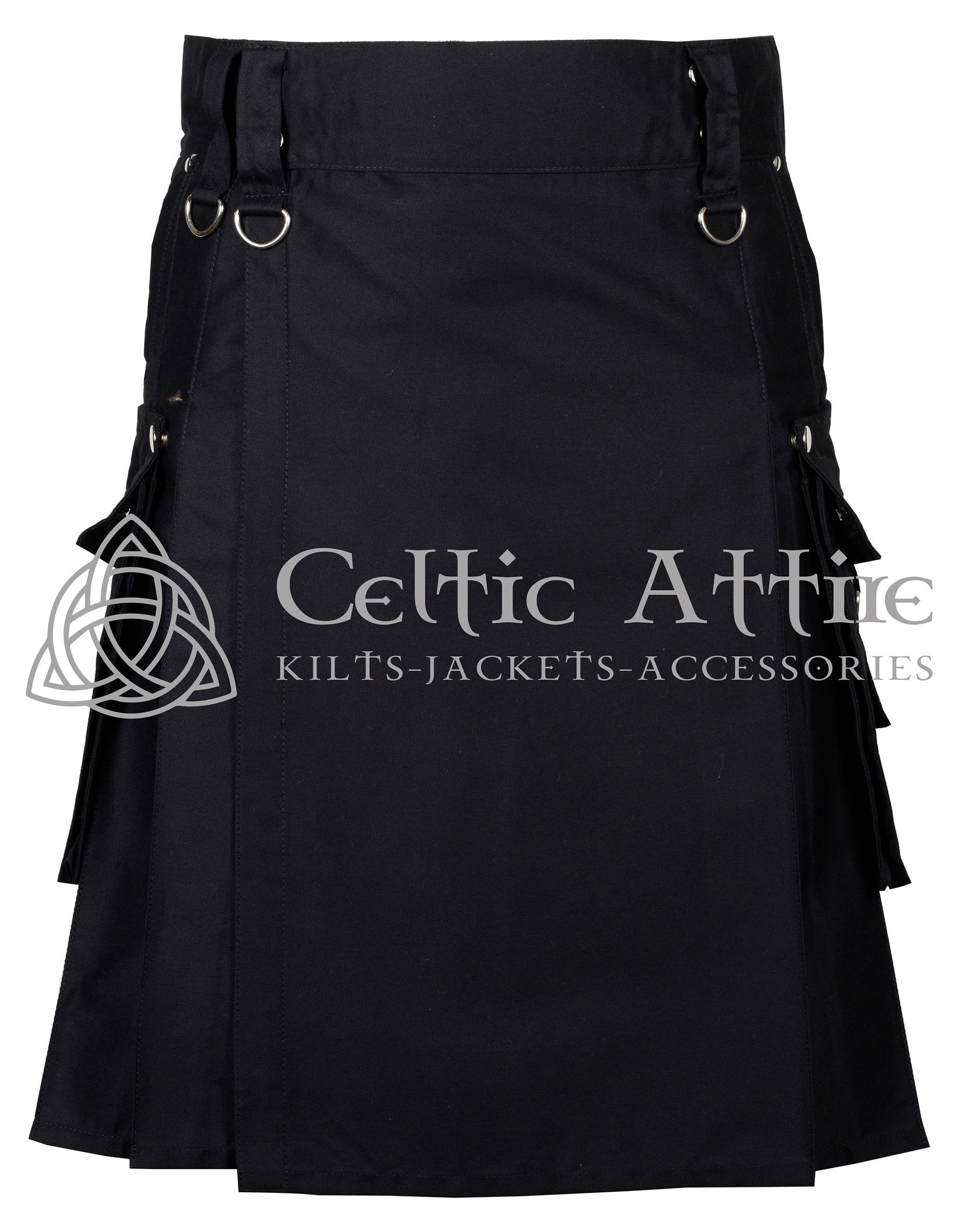 Gothic / Punk Rock Kilt for Men - Scottish Utility Kilt - Black Cotton ...
