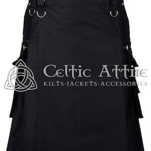 Gothic / Punk Rock Kilt for Men - Scottish Utility Kilt - Black Cotton ...