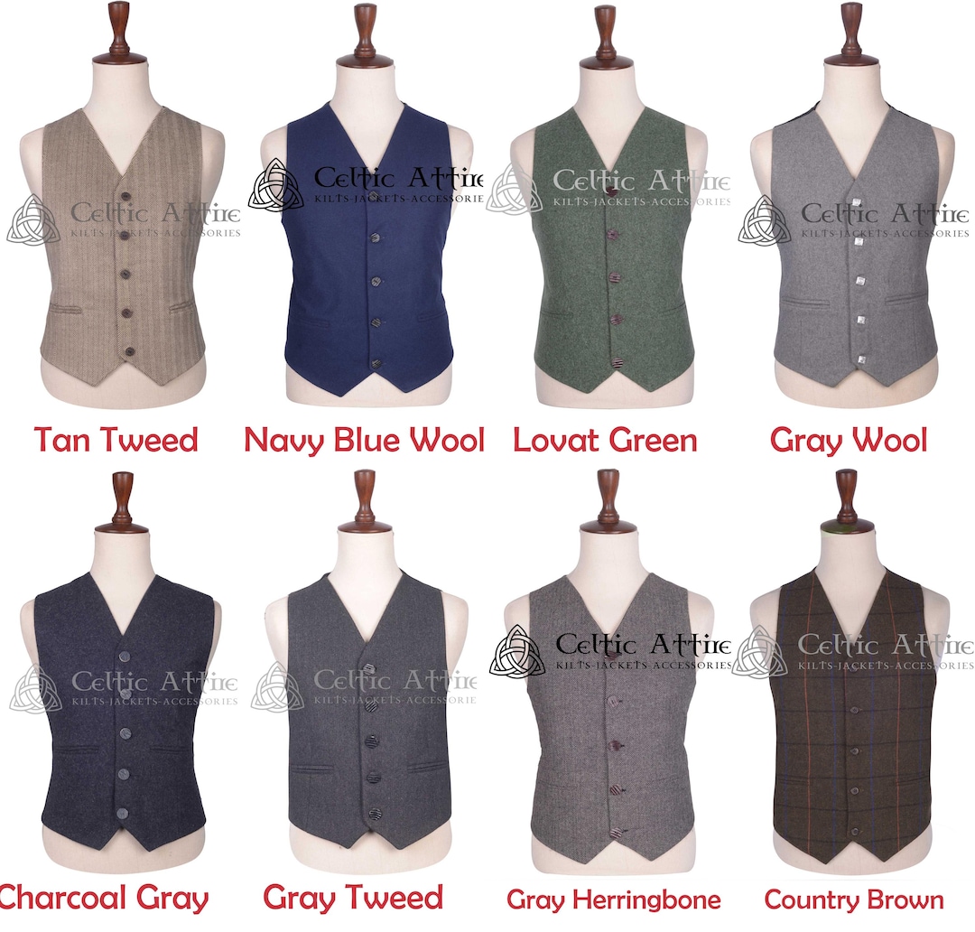 Tweed Waistcoat - Scottish Herringbone 5 Buttons Argyll Vest - 100% ...