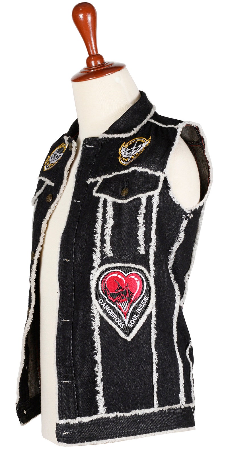 Black Denim Fringed Patch Work Punk-rock Gothic Vest for Men - Etsy