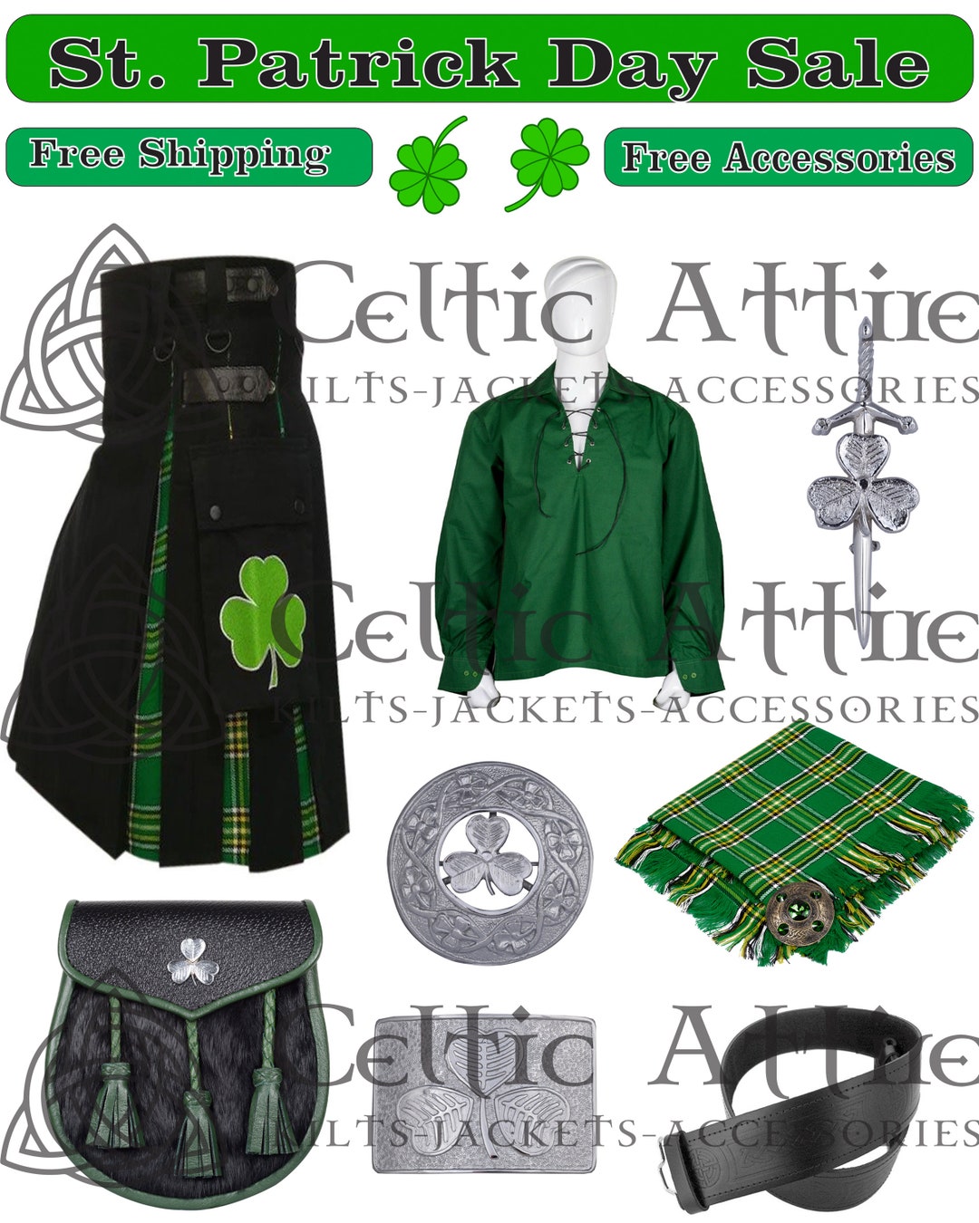 St. Patrick Day Kilt Package - Hybrid Utility Scottish Kilt - 8 Kilt ...