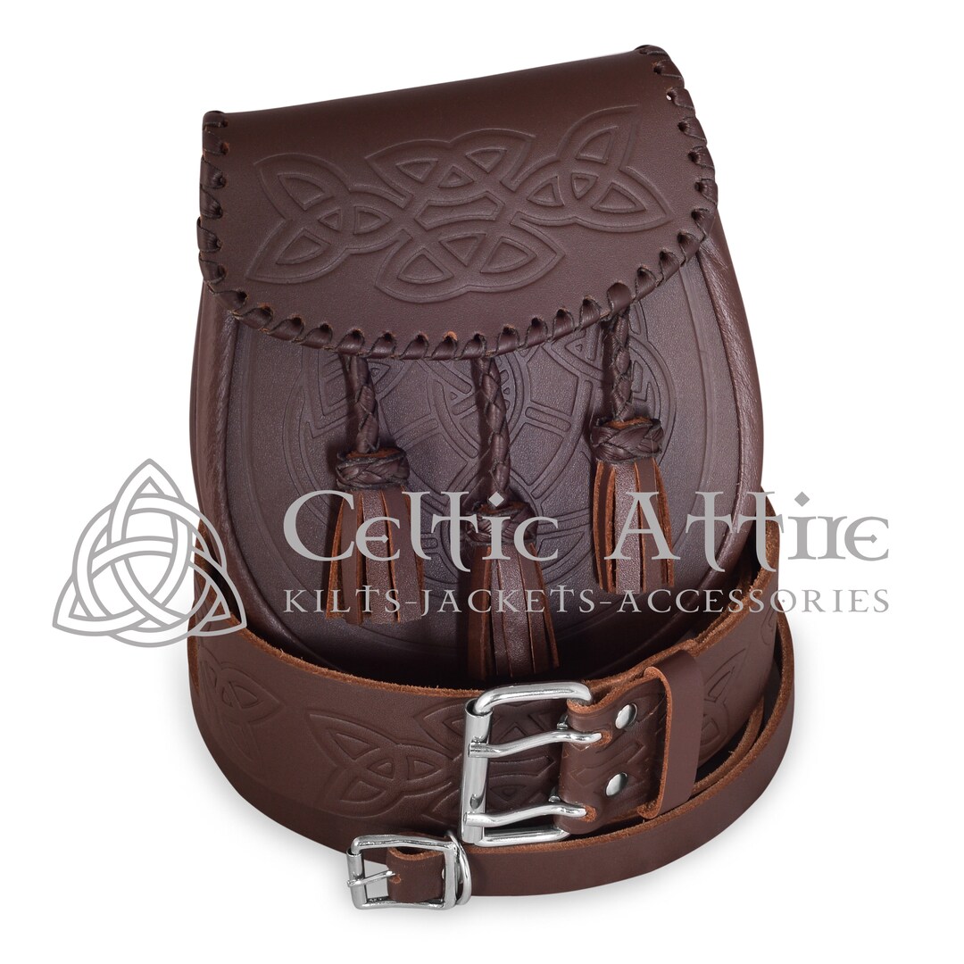 Premium Handmade Leather Day Sporran - Scottish Kilt Sporran - Brown ...