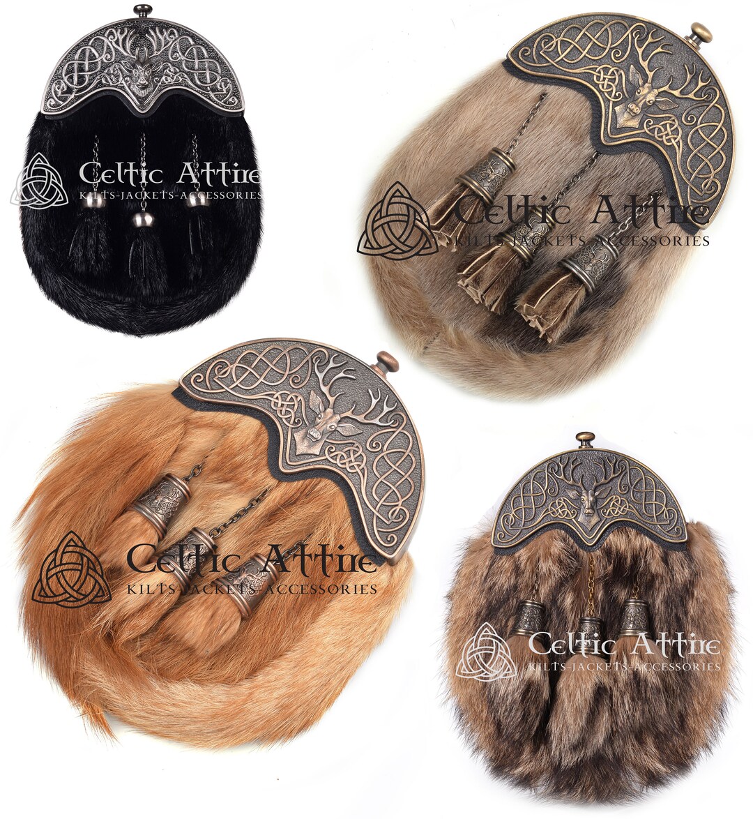 Stag Head Cantle Premium Handmade Scottish KILT SPORRAN Full Dress ...