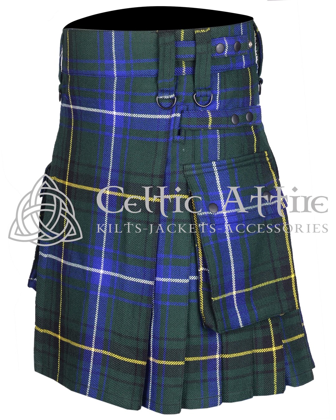 Henderson Tartan Utility Kilt - Scottish Highlander 16 Oz Modern Cargo ...