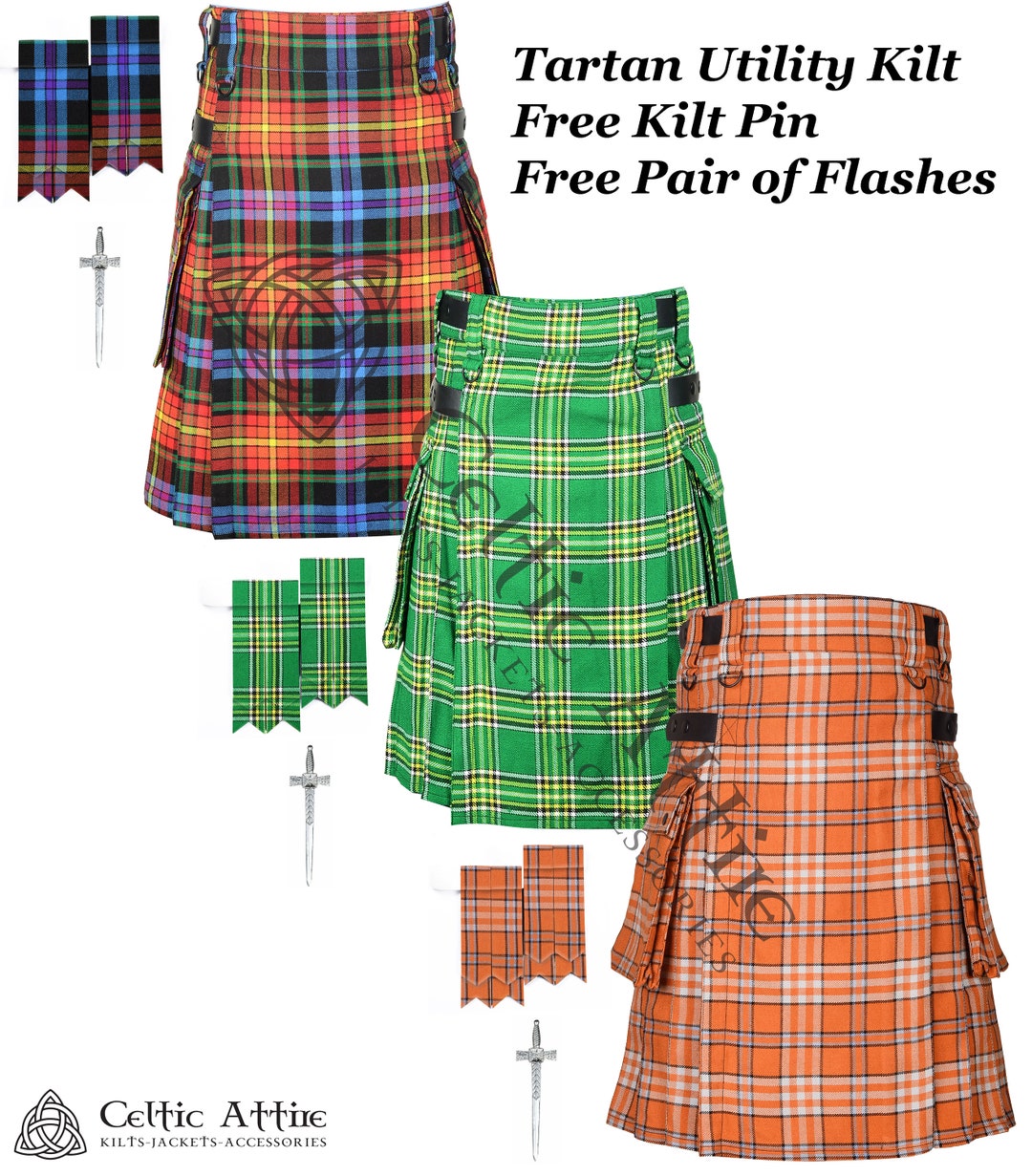 Tartan Utility Kilt for Men - Free Kilt Pin - Free Pair of Flashes - 16 ...