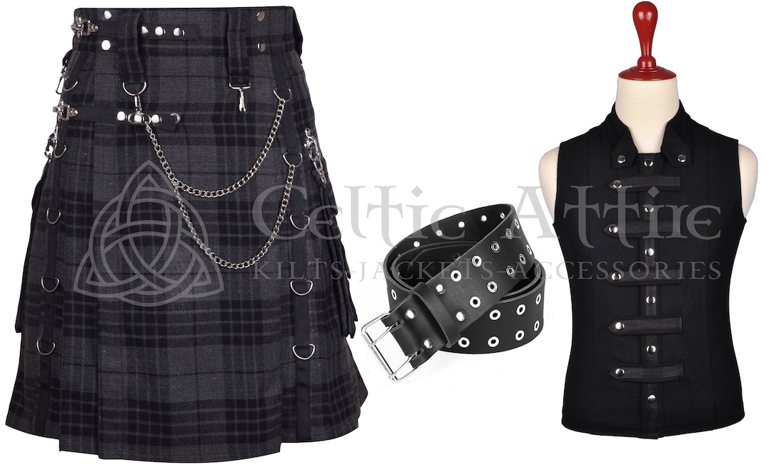 Black Gothic Kilt Throng - Cyber Goth - Punk Rock - Custom Made Kilt ...