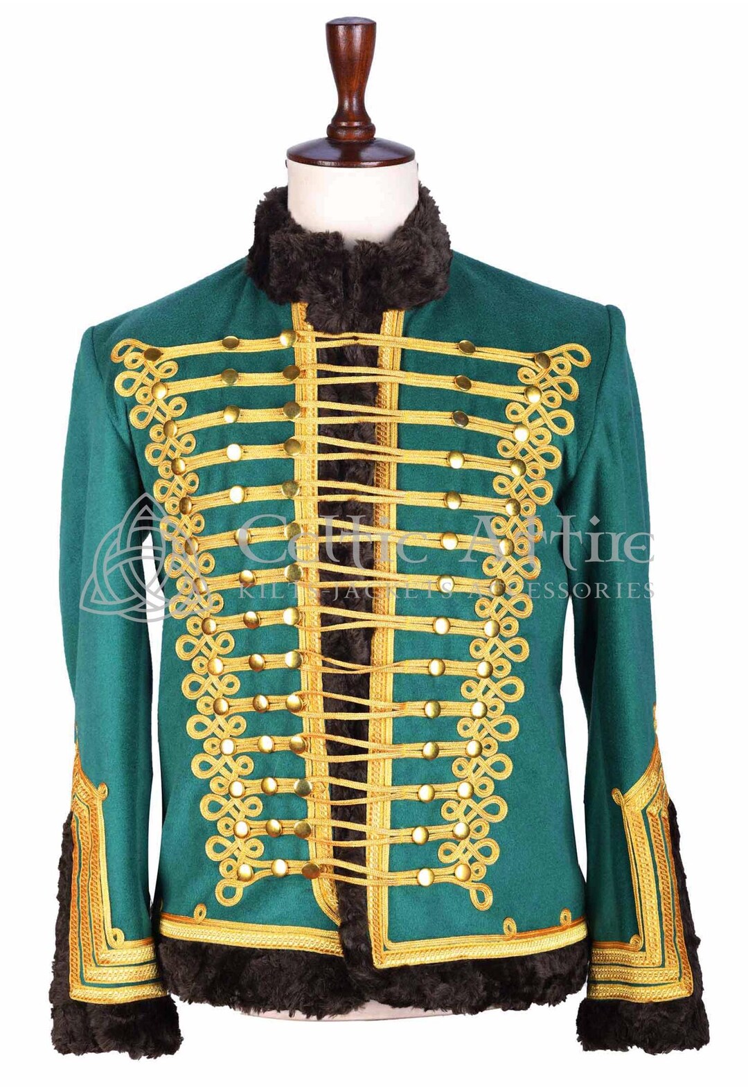 Green Wool Gold Braided Military Piper Drummer Doublet Jacket ...