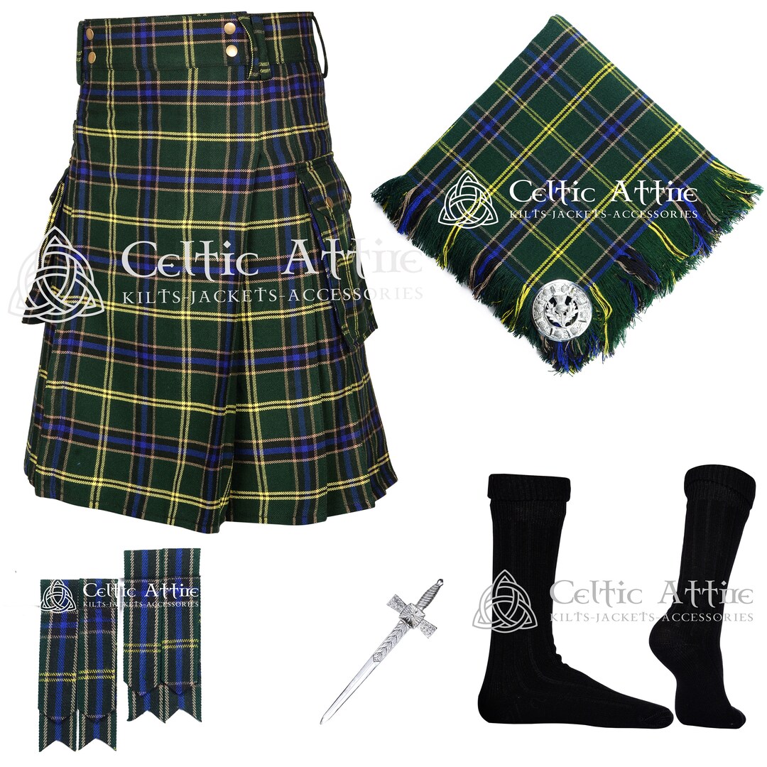 Scottish Tartan Utility Kilt - 16 Oz Heavy Kilt - Cargo Pockets Kilt ...