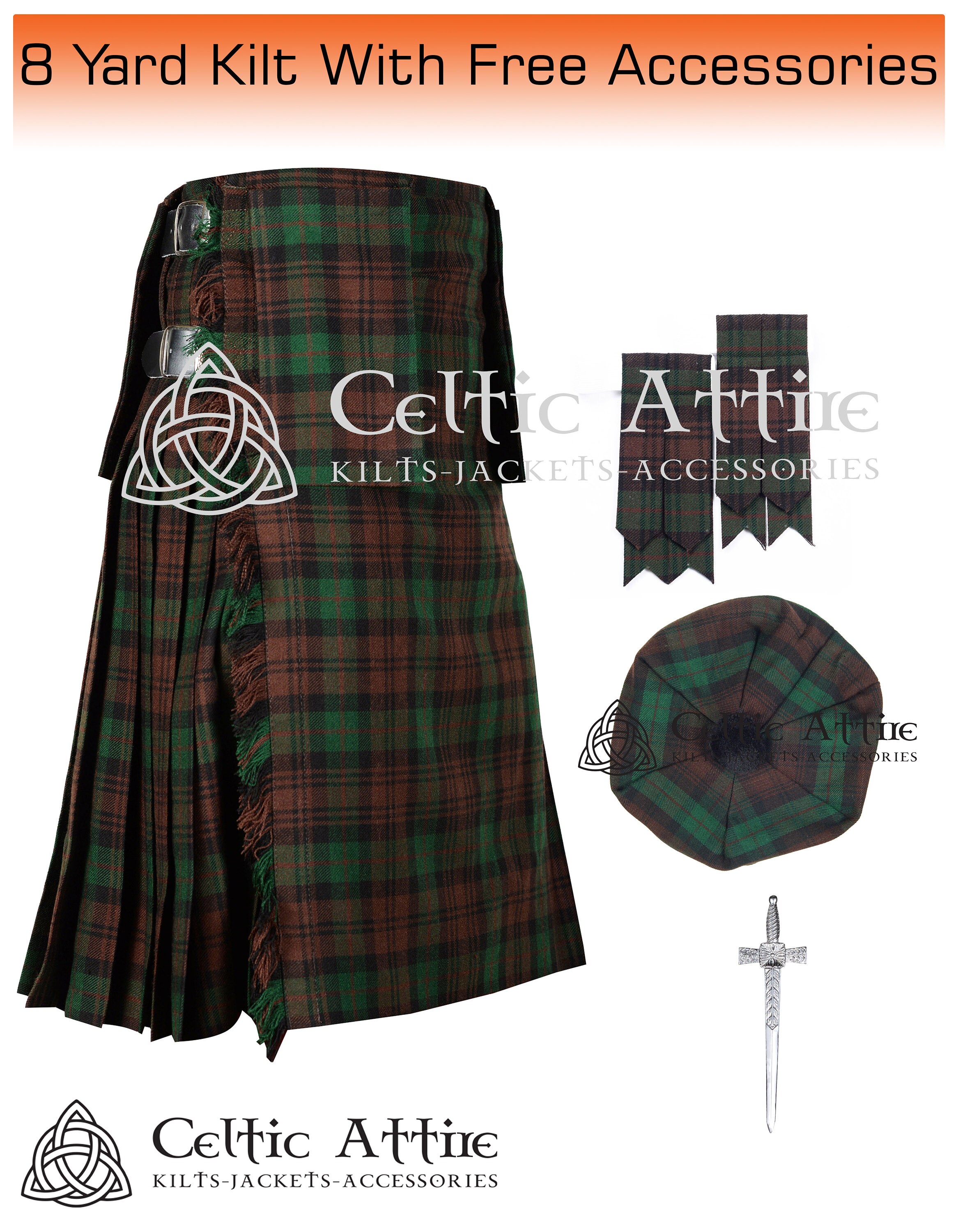 8 Yard Scottish Detachable Pockets Tartan KILT Package 16 Oz - Etsy