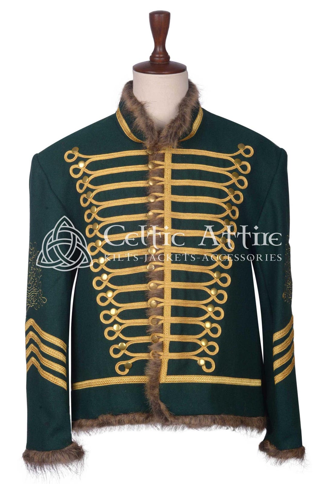 Green Wool Gold Braided Military Piper Drummer Doublet Jacket ...