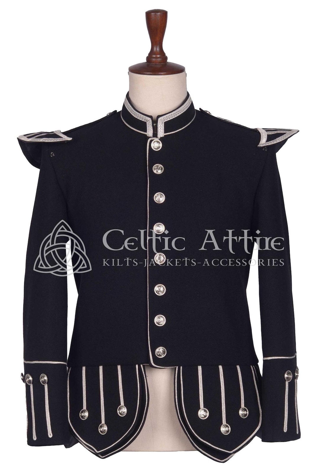 Black Wool Scottish Military Piper Drummer Doublet Jacket - Military ...