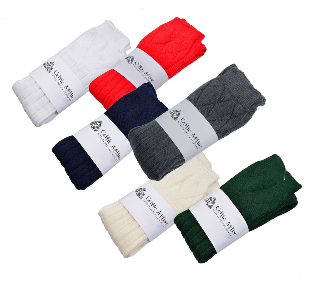 Scottish Kilt Socks Kilt Hose Available in White Cream Black Size S to 2XL Soft Acrylic Material ...