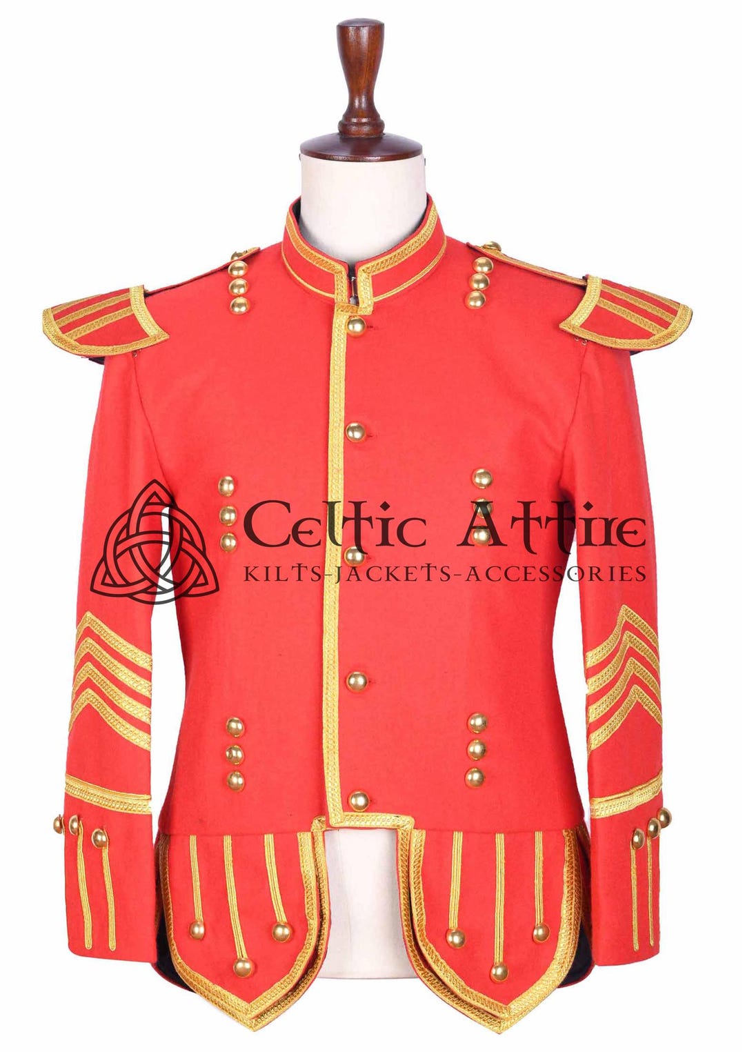 Red Wool Scottish Military Piper Drummer Doublet Jacket - Military ...