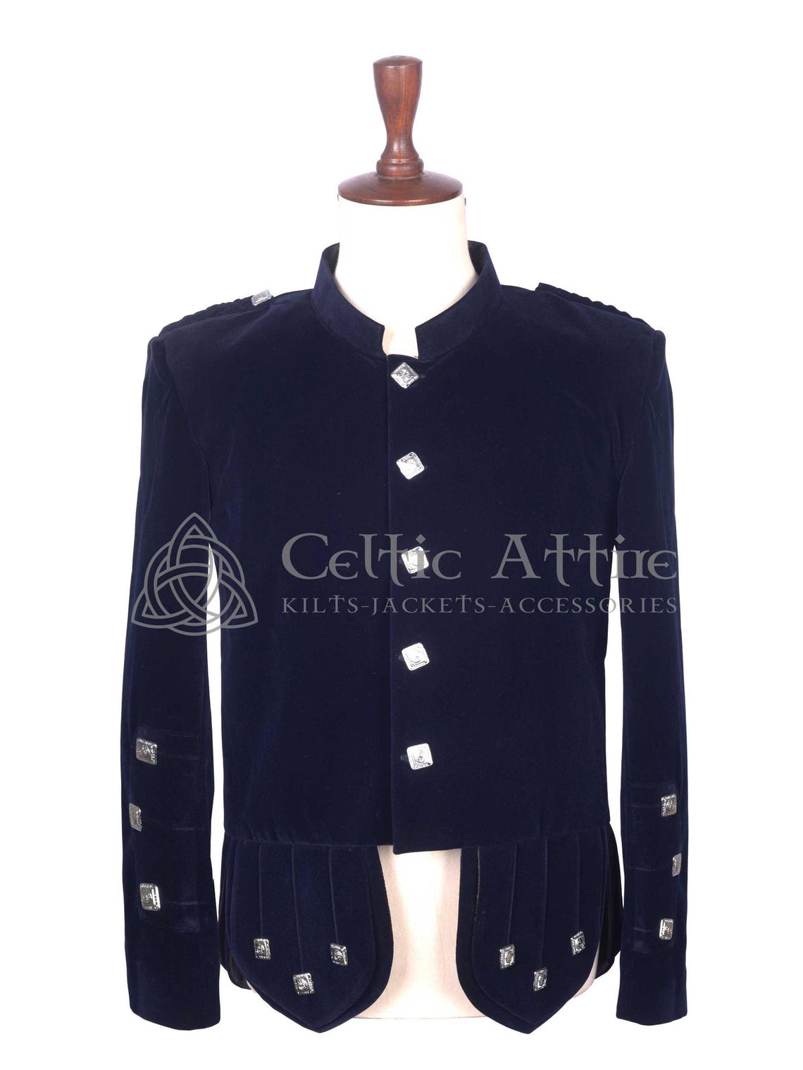 Navy Blue Velvet Kenmore Doublet Jacket - Five Buttons Kilt Jacket ...