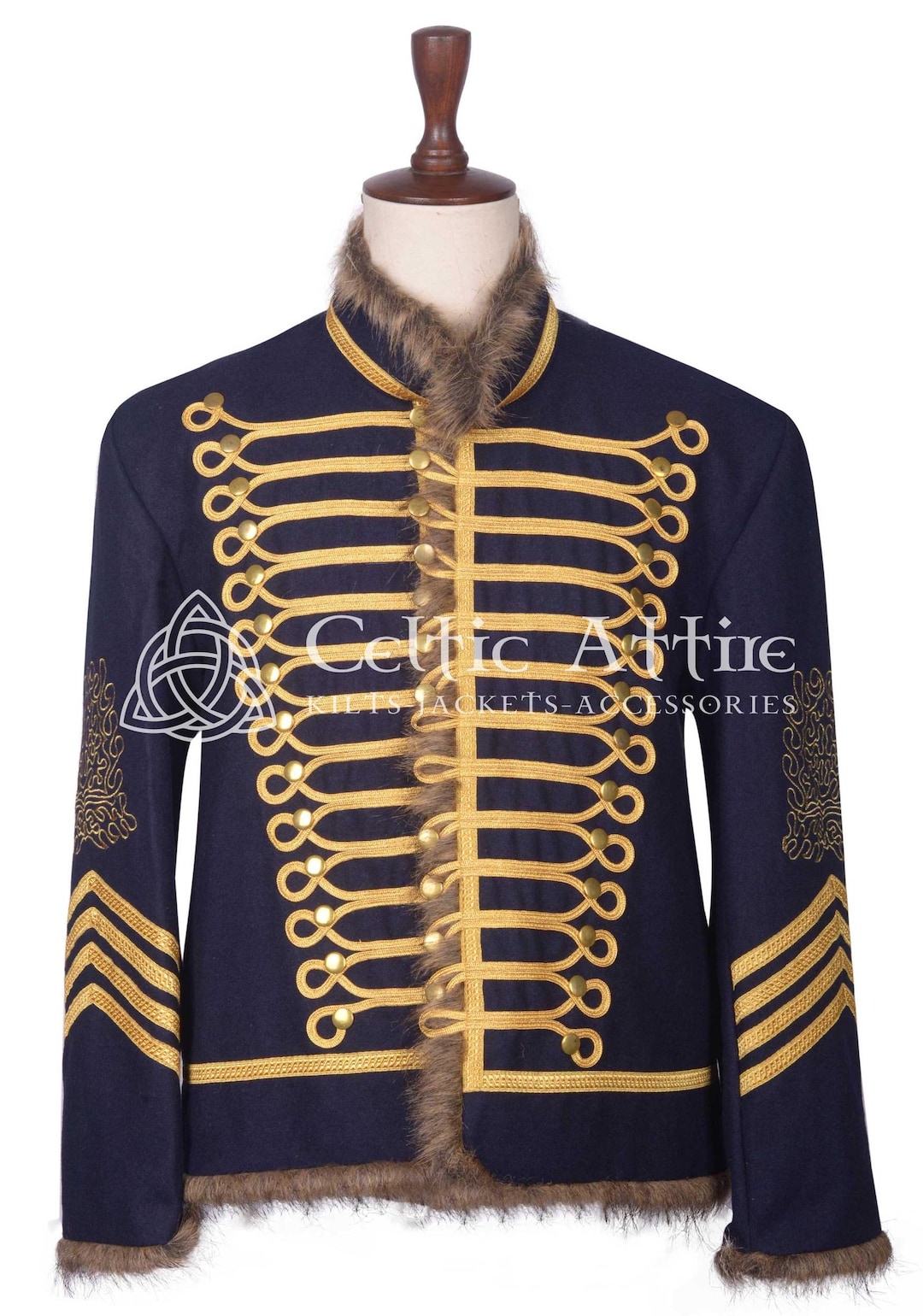 Navy Blue Wool Gold Braided Military Piper Drummer Doublet Jacket ...