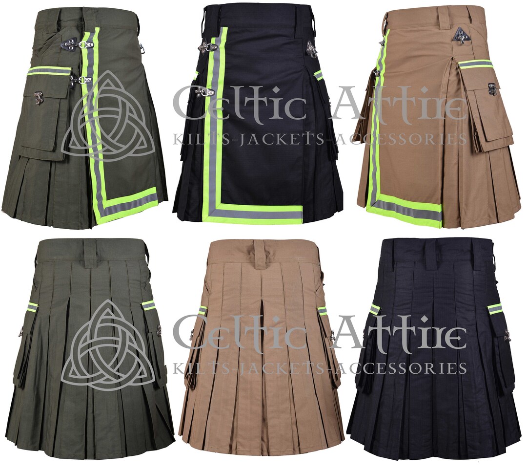 Premium Handmade Kilt - Firefighter Kilt - Scottish Utility Kilt for ...