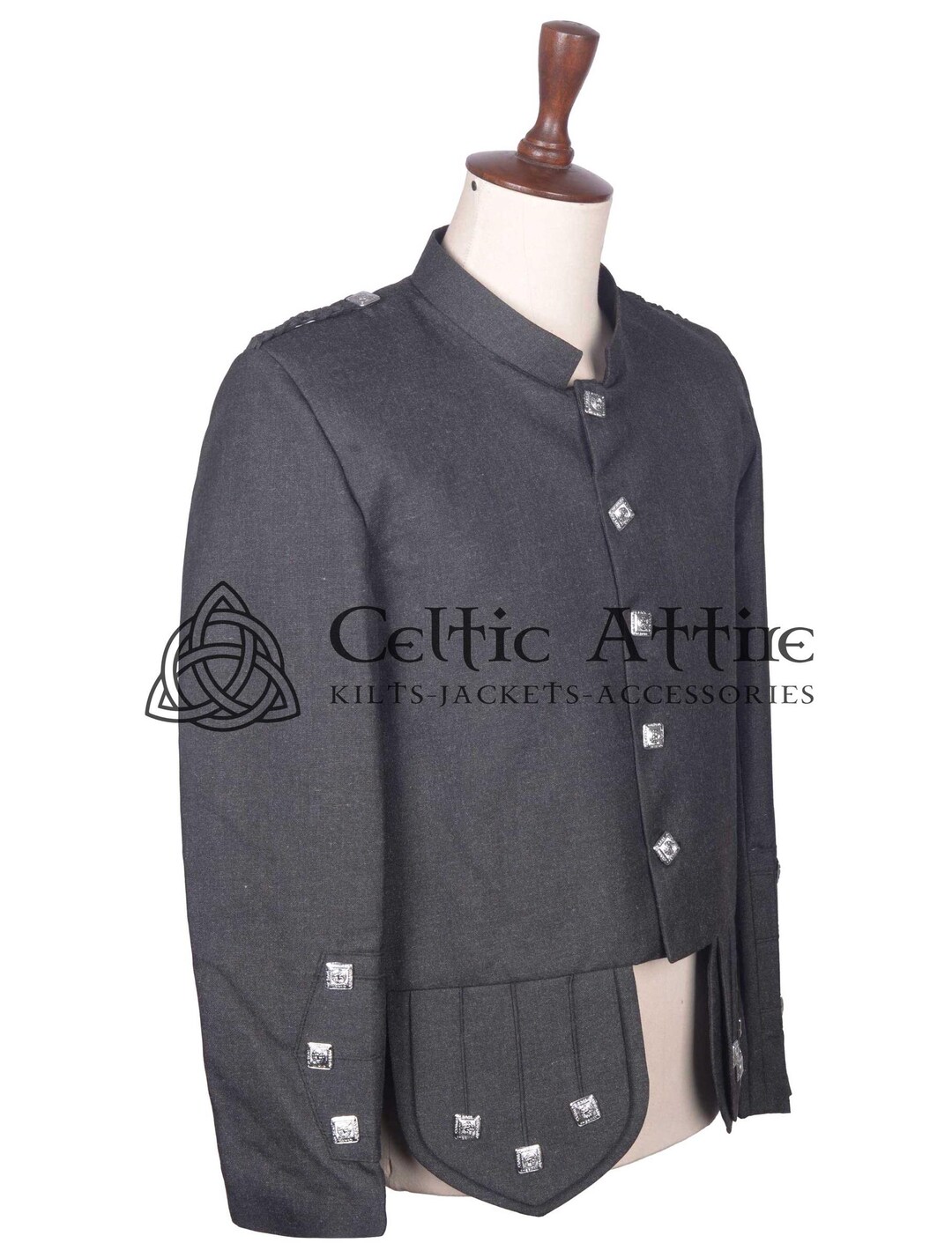 Gray Wool Kenmore Doublet Jacket - Five Buttons Kilt Jacket - Premium ...