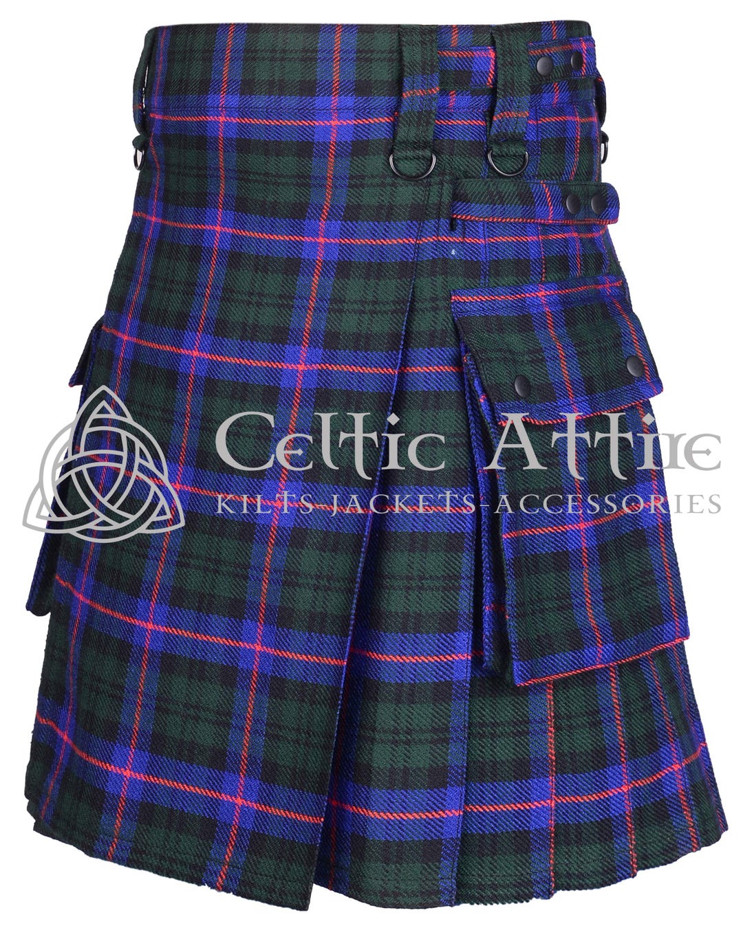Armstrong Tartan Utility Kilt - Scottish Highlander 16 Oz Modern Cargo ...