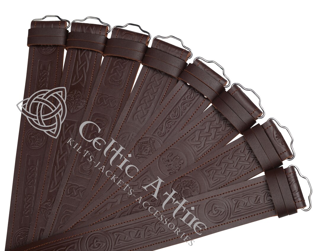 Brown Leather Embossed KILT BELT - Handmade Custom Size Kilt Belt - 2. ...