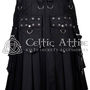 Gothic / Punk Rock Kilt for Men - Scottish Utility Kilt - Black Cotton ...