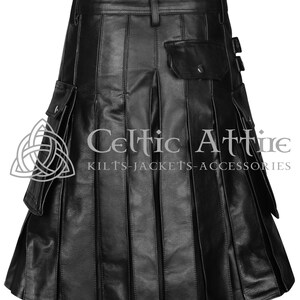 Premium Handmade Black Leather Utility KILT for Men Scottish Utility Kilt Made to Order Warrior ...