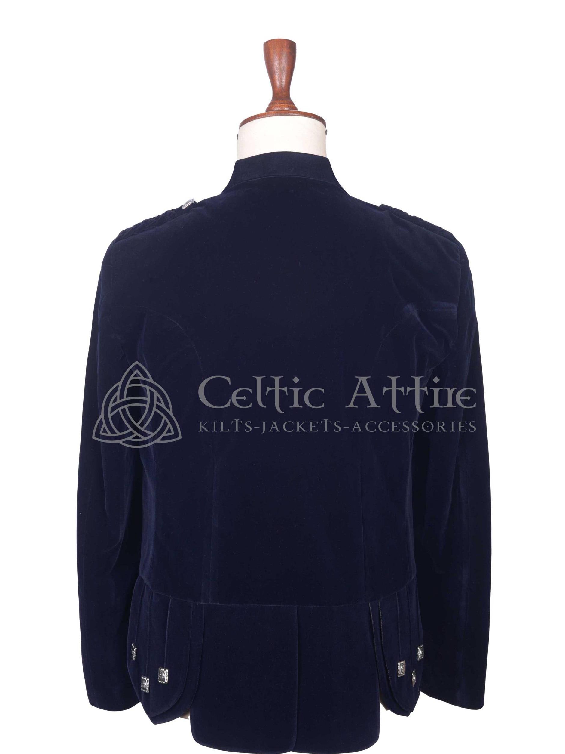 Navy Blue Velvet Kenmore Doublet Jacket - Five Buttons Kilt Jacket ...