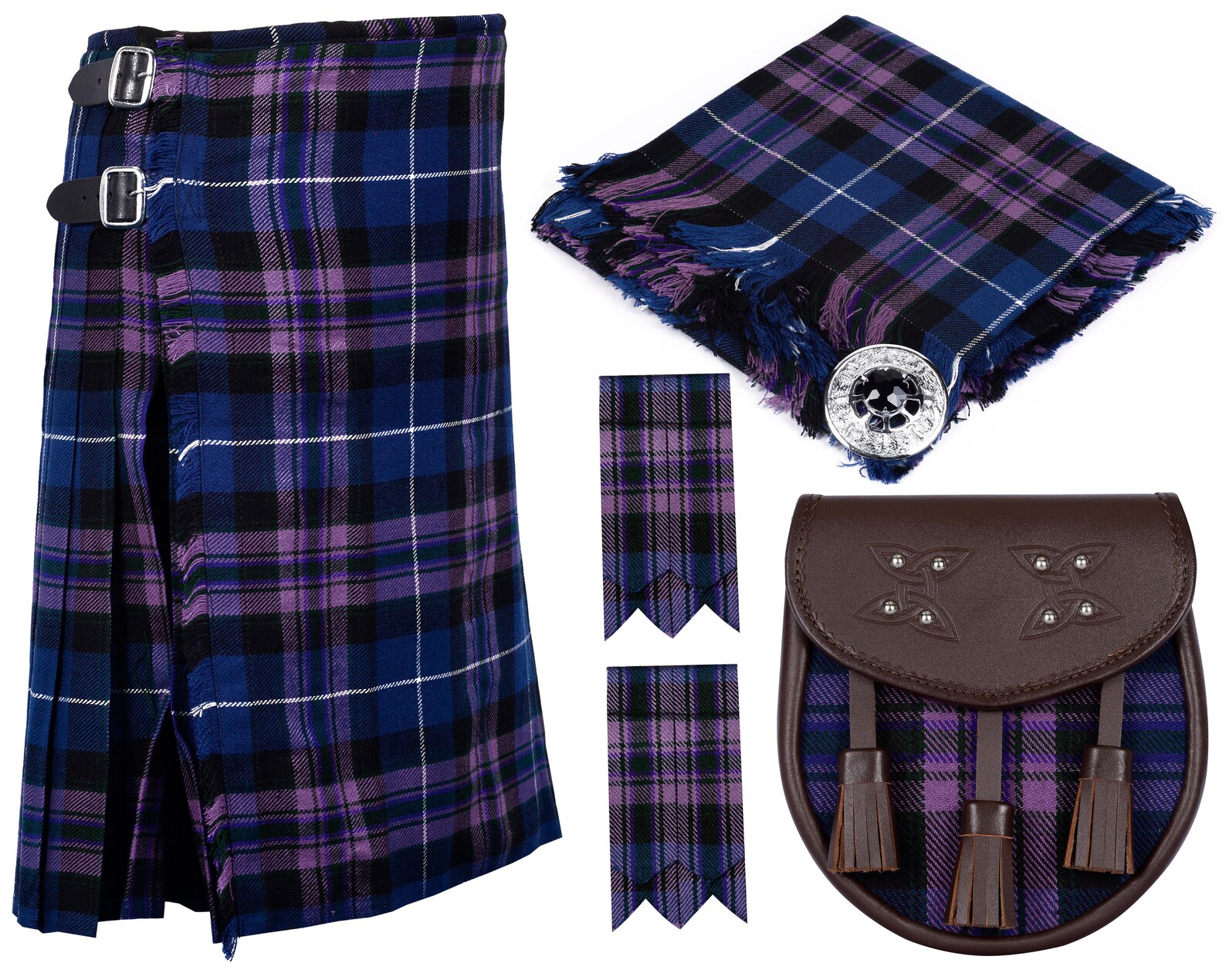 8 Yard Traditional Scottish Tartan KILT & ACCESSORIES - Choose Your ...