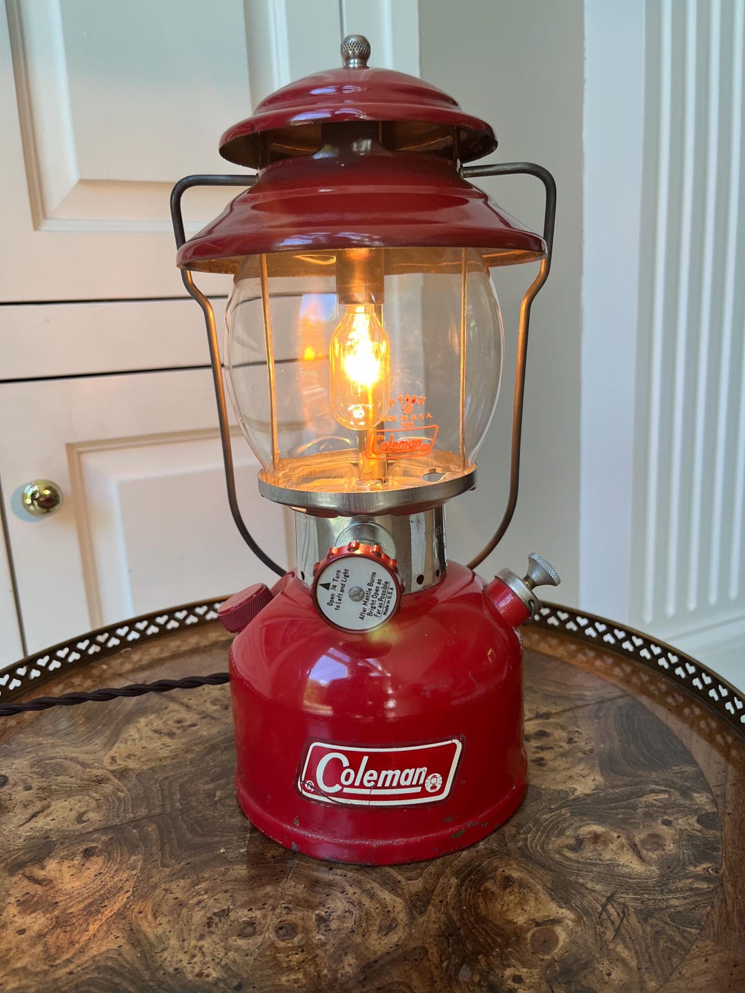 Electric Coleman Lantern Table Lamp, Rotary Dimmer Rustic Log Cabin or ...