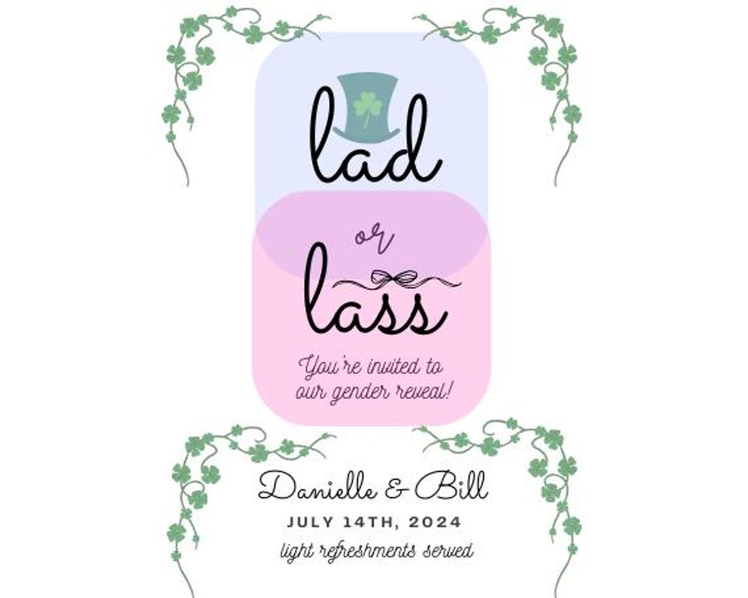 Editable Lad or Lass Gender Reveal Invitation - Etsy
