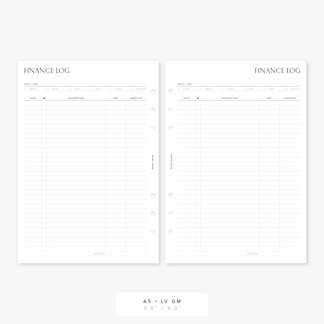 Finance Log PRINTED Planner Inserts & Agenda Refill - Etsy