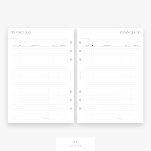Finance Log - PRINTED - Planner Inserts & Agenda Refill - A5 / Personal ...