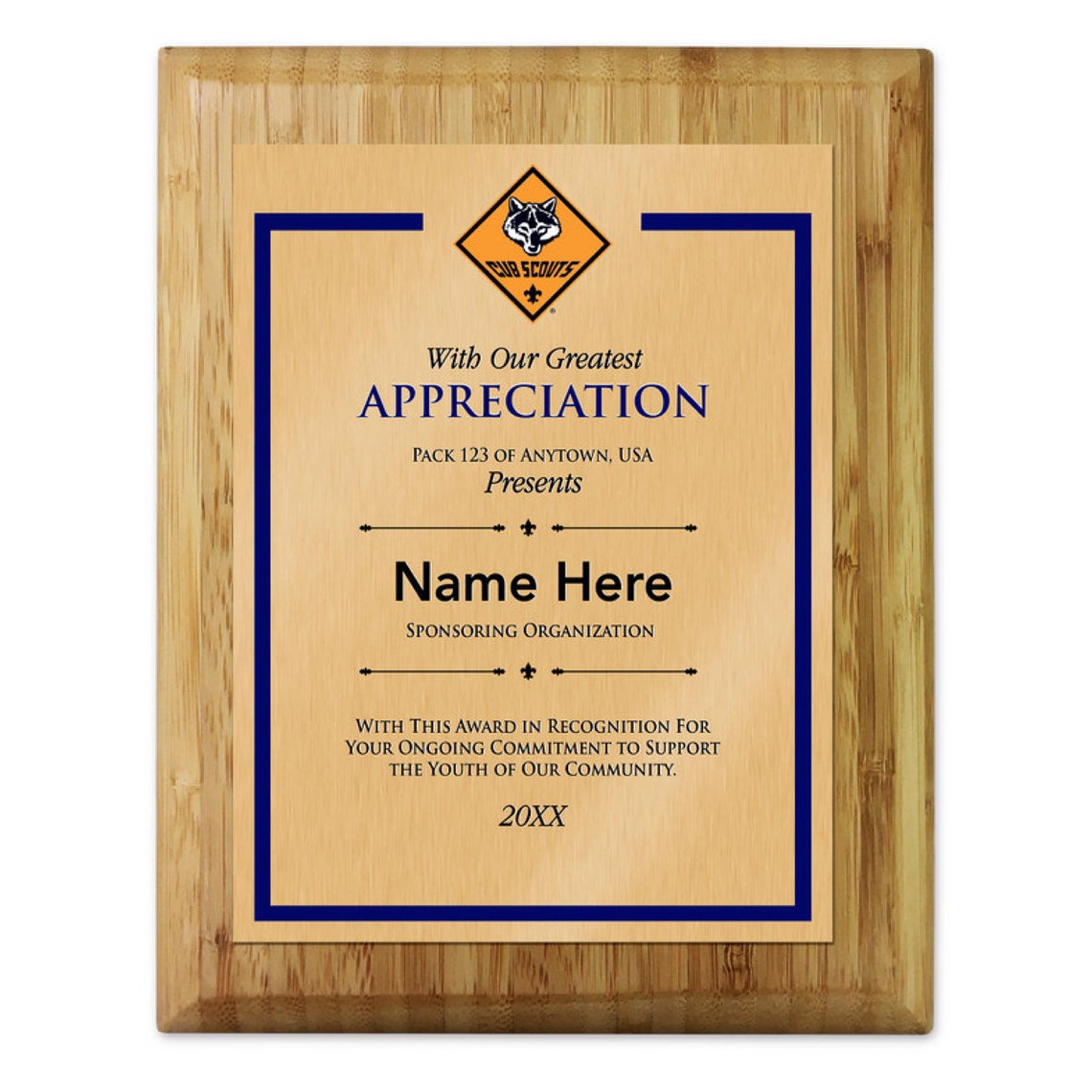 Pack Sponsor Plaque With Cub Scout Logo - Border Design - Vertical - Etsy