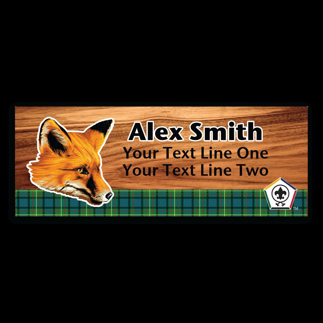 Wood Badge Name Tag Fox Tartan Realistic Critter - Etsy