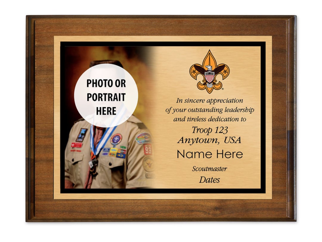 Scoutmaster Plaque With Universal Logo - Left Photo Design - Horizontal ...