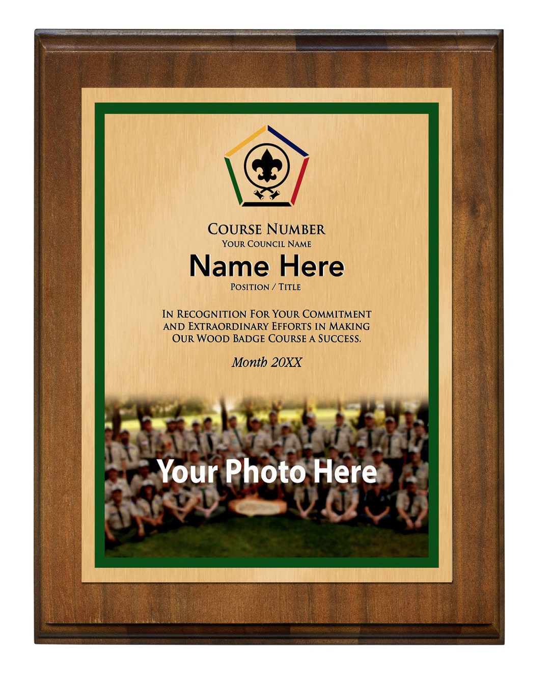 Wood Badge Plaque Bottom Photo Design Vertical - Etsy