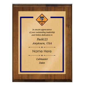 Cubmaster Plaque With Cub Scout Logo - Border Design - Vertical - Etsy
