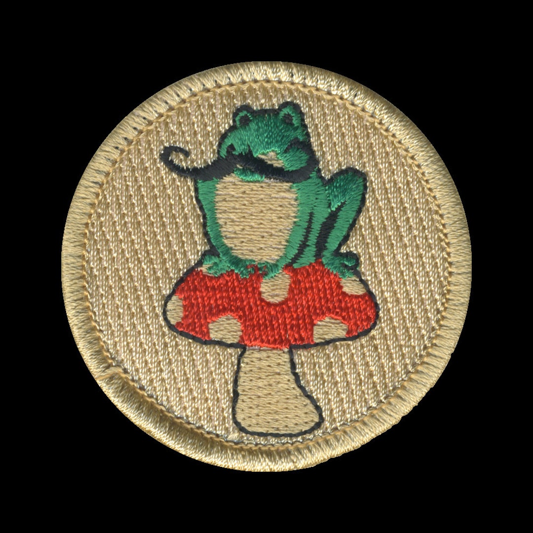 Mustache Frog on Mushroom Patrol Patch - Etsy