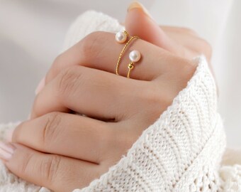 Double Pearl Open Ring - Etsy