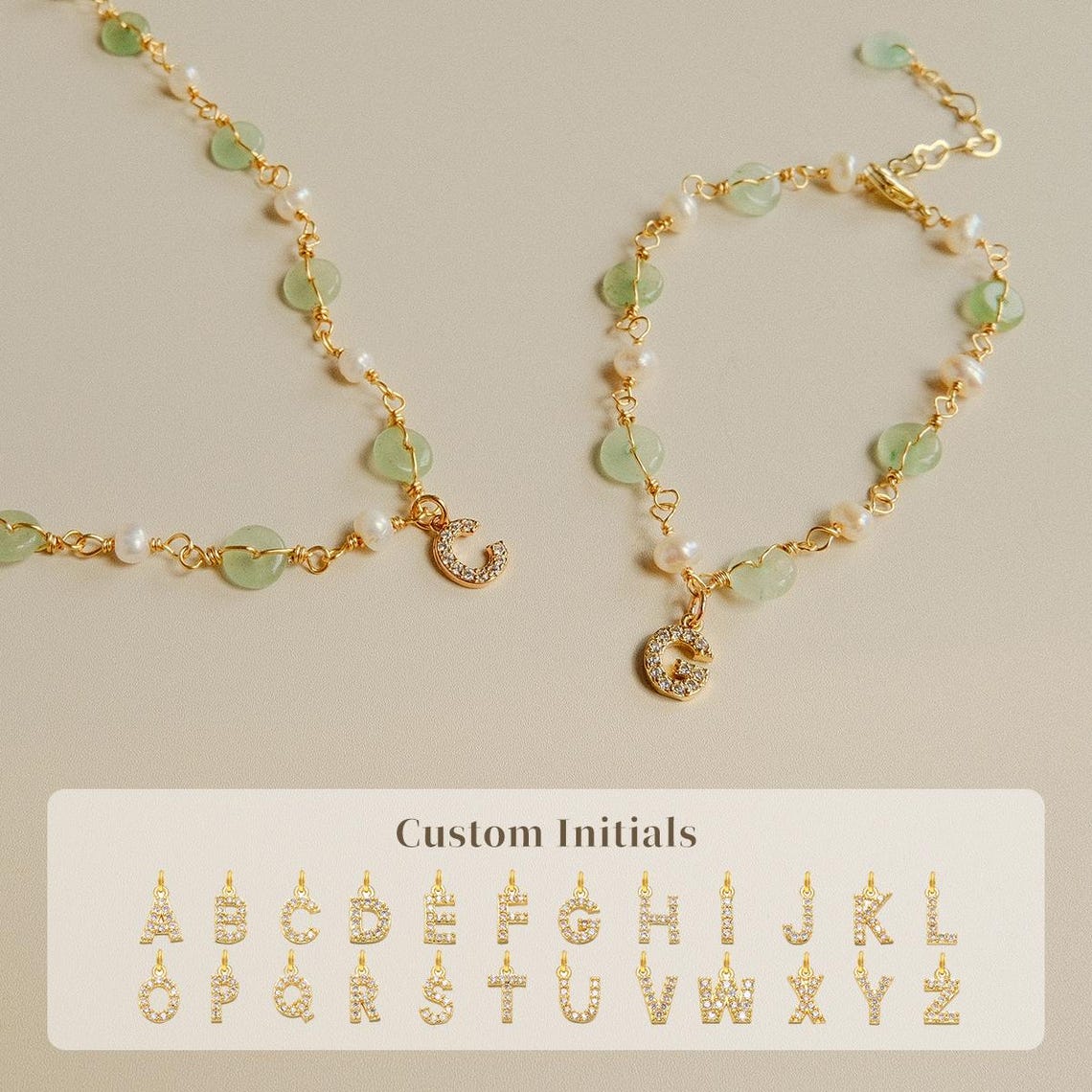 Custom Initial Beaded Bracelet: 18K Gold-plated, Freshwater Pearl ...