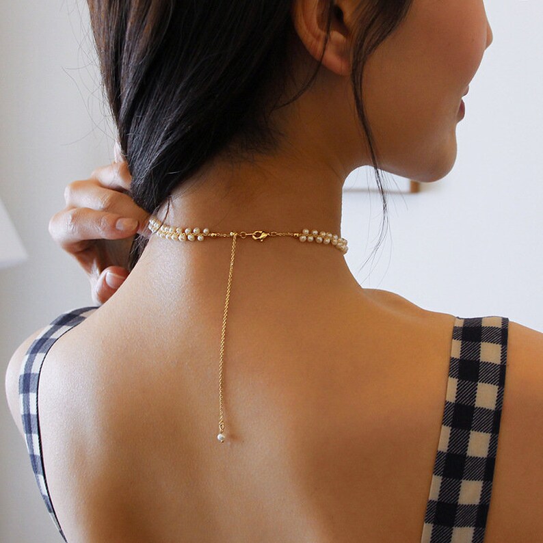 Dainty Pearl Choker Necklace Gold Pearl Necklace Freshwater Etsy