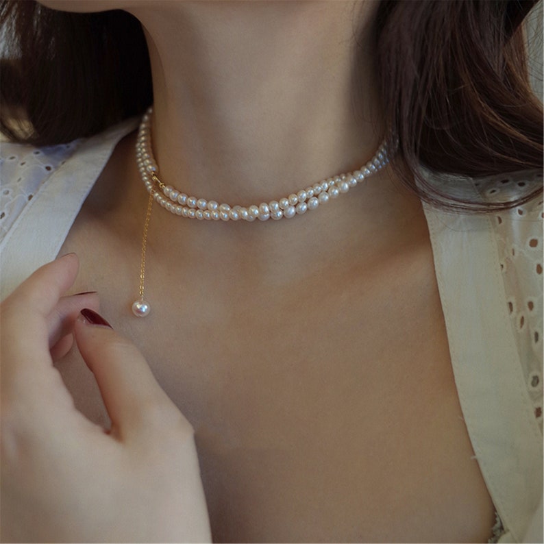 Dainty Freshwater Pearl Choker Necklace Gold Pearl Necklaces Etsy
