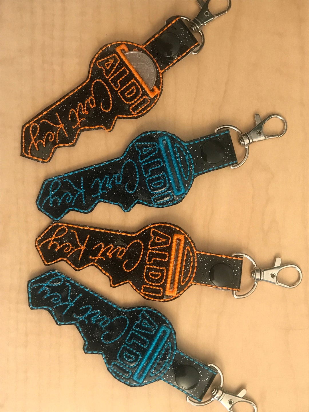 Aldi Quarter Keeper Key Fob Key Chain Aldi Cart Key Black Sparkles - Etsy