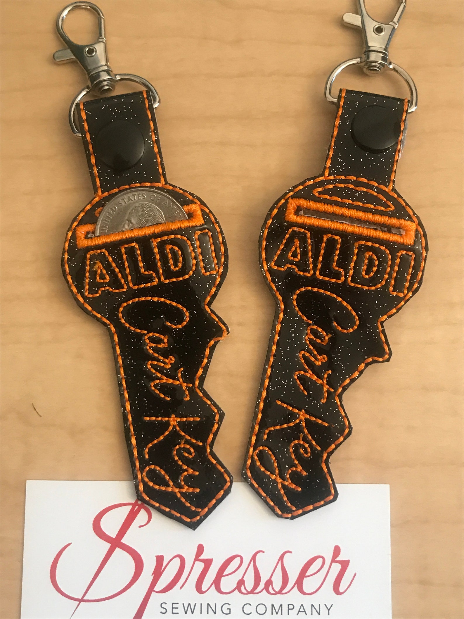 Aldi Quarter Keeper Key Fob Key Chain Aldi Cart Key Black Sparkles - Etsy