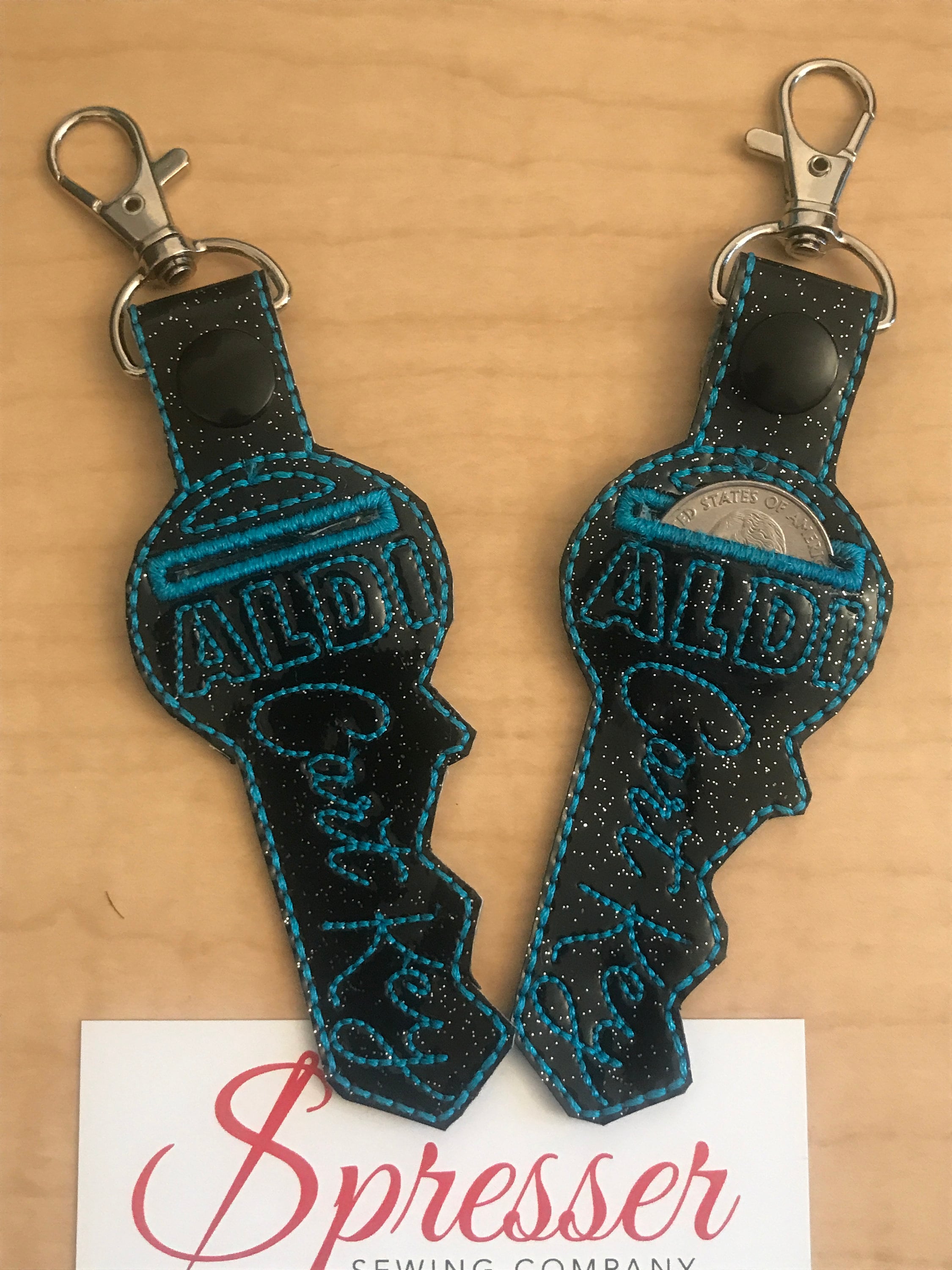 Aldi Quarter Keeper Key Fob Key Chain Aldi Cart Key Black Sparkles - Etsy
