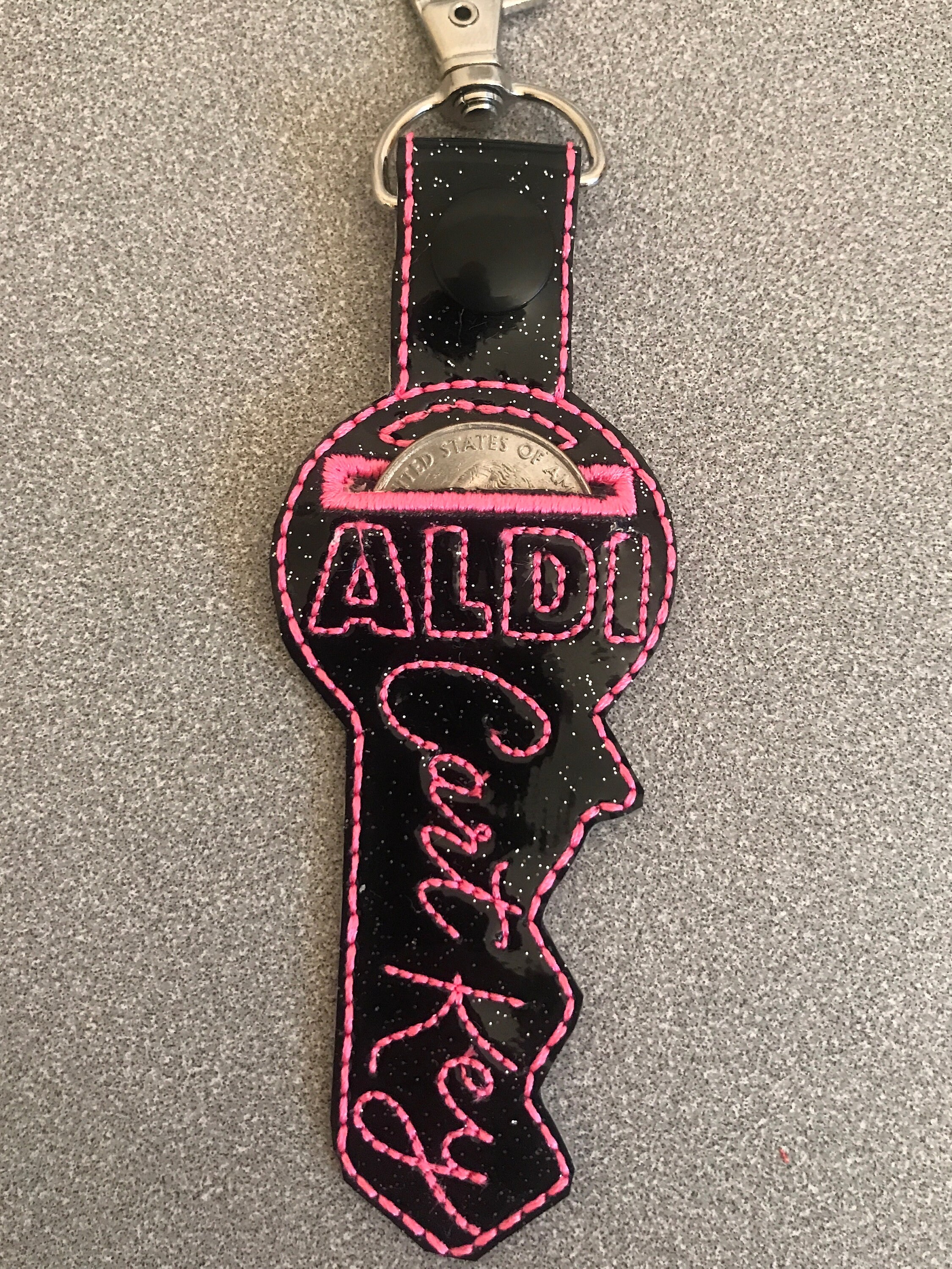 Aldi Quarter Keeper Key Fob Key Chain Aldi Cart Key Black Sparkles - Etsy
