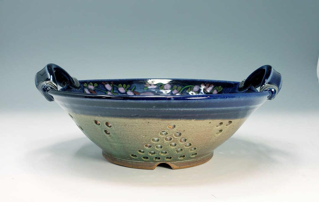 Large Fruit and Berry Colander Green With a Wide Cobalt Blue - Etsy
