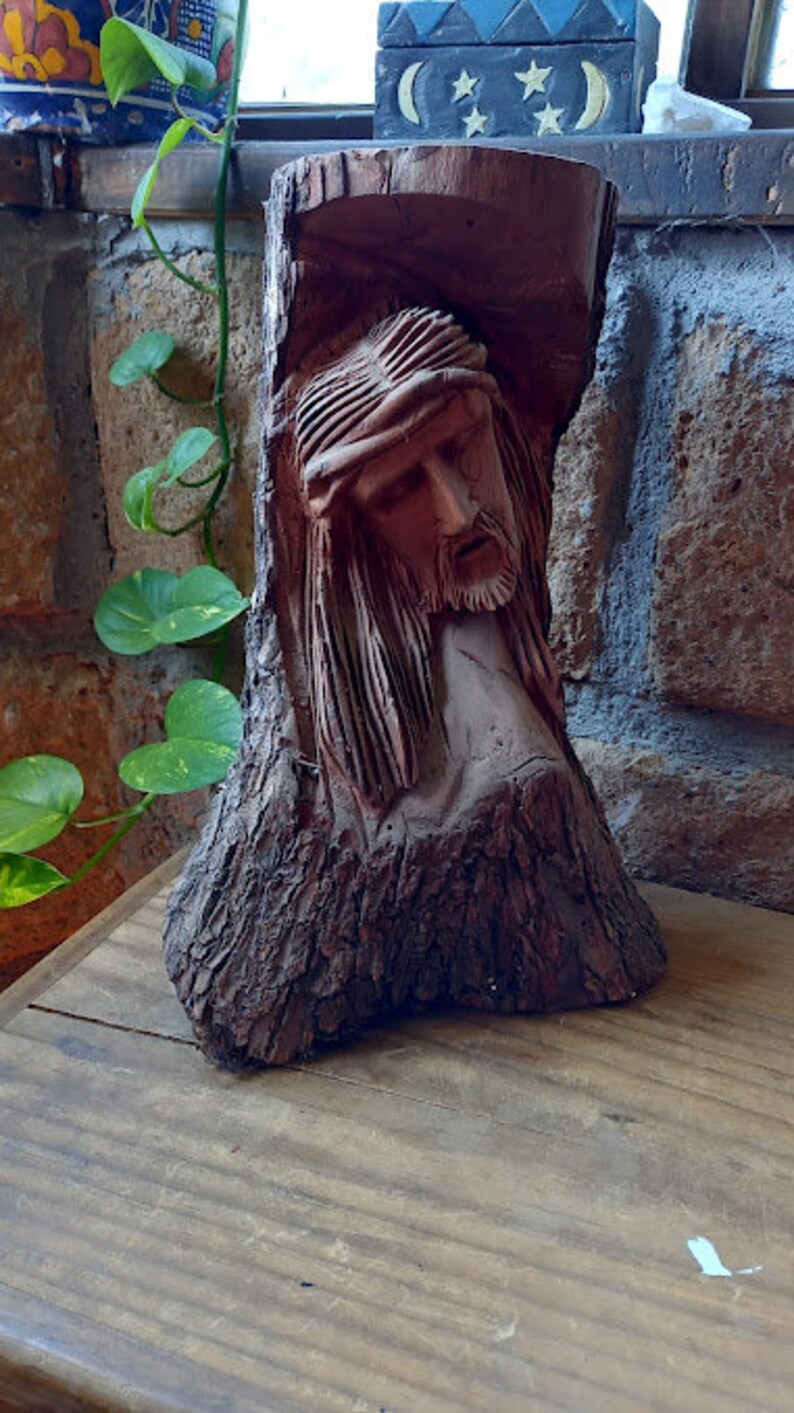 Sculpture of Christ's Face Carved in Wood, Fine Craftsmanship, Handmade ...