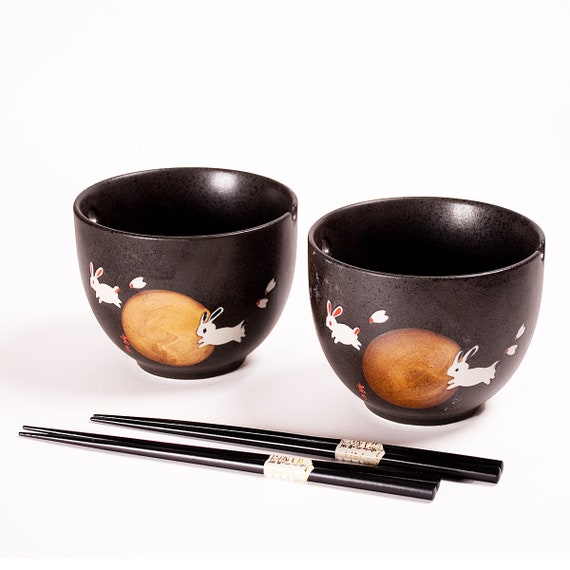 Japanese Moon Rabbit Design Couples Bowl Set Quality Porcelain | Etsy